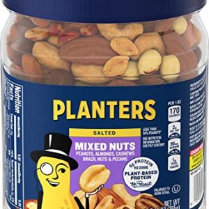 PLANTERS Mixed Nuts, Salted, 27 oz, Resealable Jar - Salted Nuts with Less than 50% Peanuts^ (*Nuts are Measured by Weight), Almonds, Cashews, Hazelnuts & Pecans - Kosher