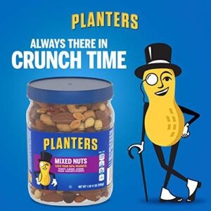 PLANTERS Mixed Nuts, Salted, 27 oz, Resealable Jar - Salted Nuts with Less than 50% Peanuts^ (*Nuts are Measured by Weight), Almonds, Cashews, Hazelnuts & Pecans - Kosher