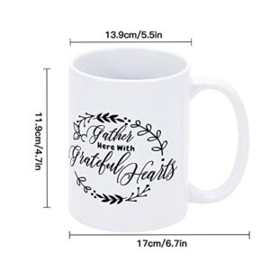 Gather Here with Grateful Hearts Funny Mug 11oz Good Morning Mug Funny Quote Coffee Mug Ceramic Motivational Quote Cup Gaming Coffee Mug Gift for Couples Anniversary and Newlyweds Engagement Party