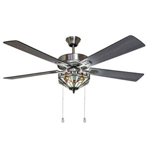 river of goods mission tiffany-style – led ceiling fan – 52″ l x 52″ w – stained glass ceiling fan with lights