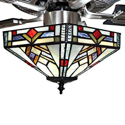 RIVER OF GOODS Mission Tiffany-Style - LED Ceiling Fan - 52" L x 52" W - Stained Glass Ceiling Fan with Lights