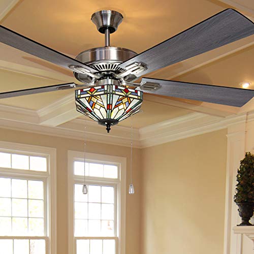 RIVER OF GOODS Mission Tiffany-Style - LED Ceiling Fan - 52" L x 52" W - Stained Glass Ceiling Fan with Lights