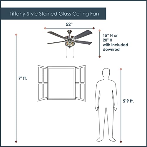 RIVER OF GOODS Mission Tiffany-Style - LED Ceiling Fan - 52" L x 52" W - Stained Glass Ceiling Fan with Lights