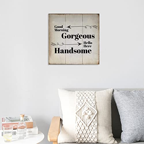 Alioyoit Farmhouse Style Wood Pallet Sign Wooden Sign Plaque Good Morning Gorgeous Hello There Handsome Chic Rustic Wood Craft Sign Farmhouse Sign Wall Art for Bedroom Gather Room