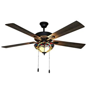 river of goods tiffany-style stained glass ceiling fan – 52″ l x 52″ w – distressed light and dark brown fan blades