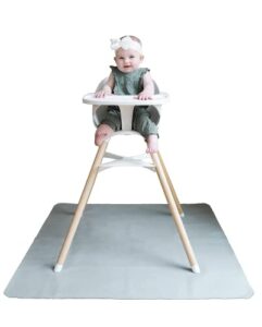 vegan leather high chair mat by lark baby goods (40 x 40 in) – waterproof wipeable splat mat for under high chair – baby high chair floor mat for splash and spill protection – grey