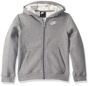 nike boy’s nsw club full zip hoodie, carbon heather/smoke grey/white, x-large