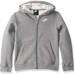 Nike Boy's NSW Club Full Zip Hoodie, Carbon Heather/Smoke Grey/White, X-Large