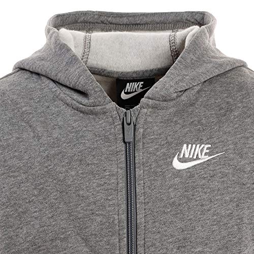 Nike Boy's NSW Club Full Zip Hoodie, Carbon Heather/Smoke Grey/White, X-Large