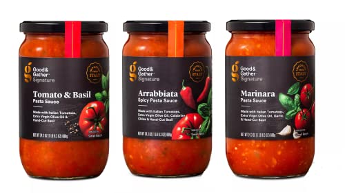 Italian Gourmet Pasta Sauce Combo Tomato & Basil, Arrabbiata Spicy & Marinara - 3 Glass Jars 24.3oz each - By Good & Gather Signature