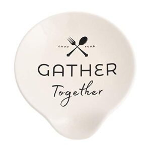 demdaco gather together good food 4.5 x 4 glossy white ceramic stoneware kitchen spoon rest