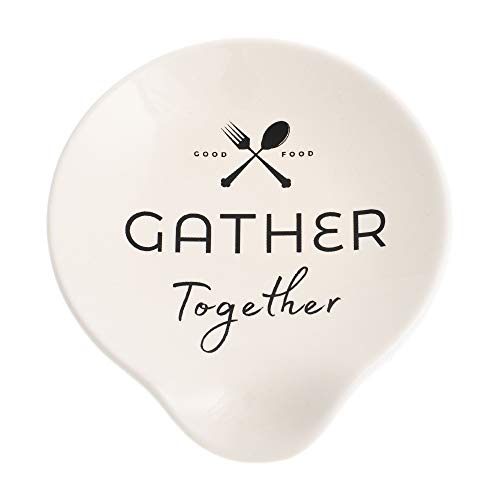 DEMDACO Gather Together Good Food 4.5 x 4 Glossy White Ceramic Stoneware Kitchen Spoon Rest