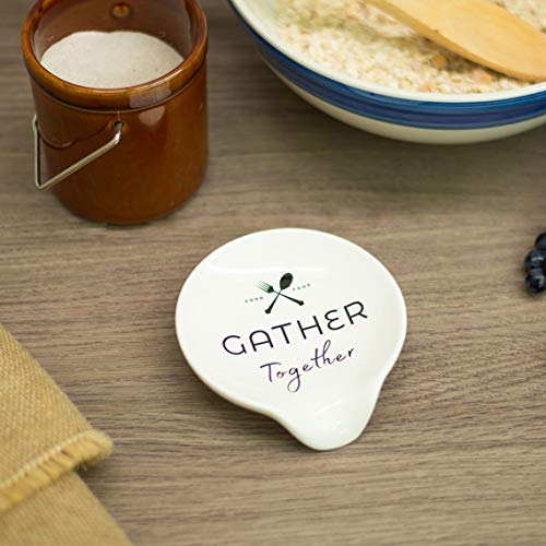 DEMDACO Gather Together Good Food 4.5 x 4 Glossy White Ceramic Stoneware Kitchen Spoon Rest