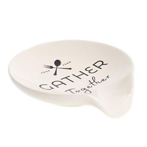 DEMDACO Gather Together Good Food 4.5 x 4 Glossy White Ceramic Stoneware Kitchen Spoon Rest