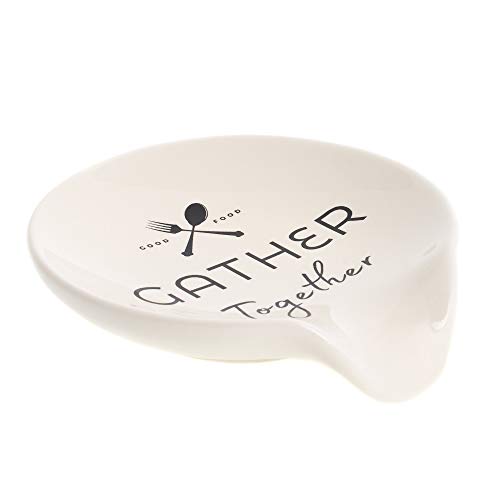 DEMDACO Gather Together Good Food 4.5 x 4 Glossy White Ceramic Stoneware Kitchen Spoon Rest