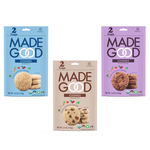 MadeGood Cookies Variety Pack - Vanilla, Double Chocolate & Chocolate Chip - gluten-free Cookies - 6 Pouches, 5 oz. Each - Recyclable Packaging