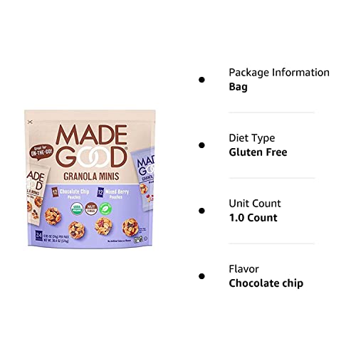 MadeGood Organic Granola Minis 24-Bag Organic Snack Variety Pack, Gluten Free Mon GMO Vegan Nut Free Individually Wrapped Snack Packs