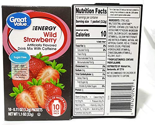 Great Value Energy Drink Mix Variety Bundle, 0.88-1.13 oz box with 10 Drink Packets (Pack of 4) includes 1-Box Blueberry Acai + 1-Box Wild Strawberry + 1-Box Dragon Fruit + 1-Box Pomegranate Lemonade