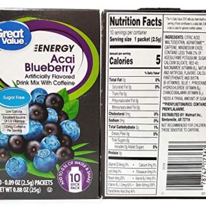 Great Value Energy Drink Mix Variety Bundle, 0.88-1.13 oz box with 10 Drink Packets (Pack of 4) includes 1-Box Blueberry Acai + 1-Box Wild Strawberry + 1-Box Dragon Fruit + 1-Box Pomegranate Lemonade