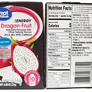 Great Value Energy Drink Mix Variety Bundle, 0.88-1.13 oz box with 10 Drink Packets (Pack of 4) includes 1-Box Blueberry Acai + 1-Box Wild Strawberry + 1-Box Dragon Fruit + 1-Box Pomegranate Lemonade