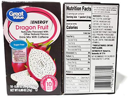 Great Value Energy Drink Mix Variety Bundle, 0.88-1.13 oz box with 10 Drink Packets (Pack of 4) includes 1-Box Blueberry Acai + 1-Box Wild Strawberry + 1-Box Dragon Fruit + 1-Box Pomegranate Lemonade