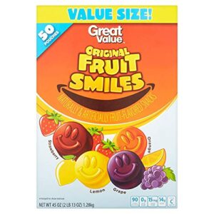 great value original fruit smiles fruit snacks, 45 oz(50 pouches)