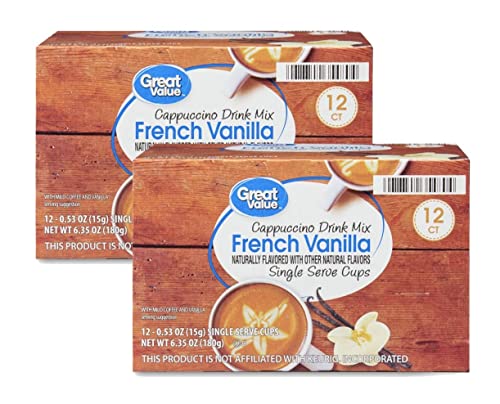 Great Value Cappuccino Coffee and Hot Drink Single Serve Pods, 12 Count (French Vanilla Cappuccino, Pack of 2)