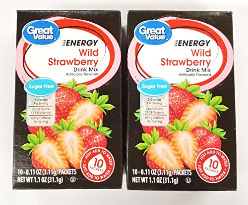 Great Value Sugar Free, Low Calorie ENERGY Wild Strawberry Drink Mix (Pack of 2)