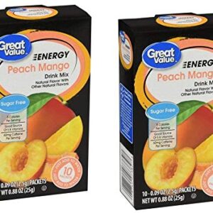 Great Value Sugar Free Low Calorie ENERGY Peach Mango Drink Mix with Caffeine - Naturally Flavored with Other Natural Flavors (Pack of 2)