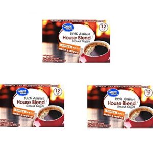 Great Value House Blend Ground Coffee Single Serve Cups, Medium Roast, 5.08 oz, 12 Count - (PACK OF 3)