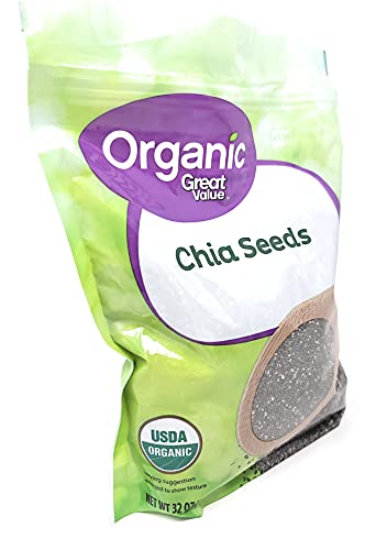 Great Value Organic Chia Seeds USDA Organic Net WT 32 OZ (907g) - No Artificial Flavors Or Preservatives to Deliver Great Foods You Can Trust, Honest Taste