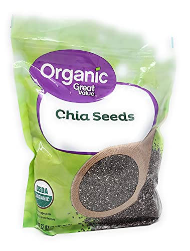 Great Value Organic Chia Seeds USDA Organic Net WT 32 OZ (907g) - No Artificial Flavors Or Preservatives to Deliver Great Foods You Can Trust, Honest Taste