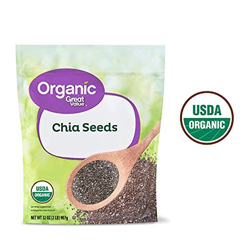 Great Value Organic Chia Seeds USDA Organic Net WT 32 OZ (907g) - No Artificial Flavors Or Preservatives to Deliver Great Foods You Can Trust, Honest Taste