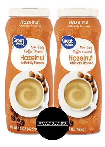 Great Value Coffee Creamer, Hazelnut Coffee Creamer Bundle. Includes Two (2) 15 fl oz bottle of Great Value Hazelnut Coffee Creamer and (1) Coffee Coaster With BVOJ SALES Logo Included In Every Order (Hazelnut)