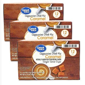 Great Value Cappuccino Coffee and Hot Drink Single Serve Pods, 12 Count (Caramel Cappuccino, Pack of 3)