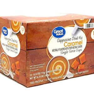 Great Value Cappuccino Coffee and Hot Drink Single Serve Pods, 12 Count (Caramel Cappuccino, Pack of 3)