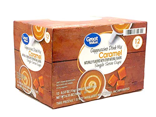 Great Value Cappuccino Coffee and Hot Drink Single Serve Pods, 12 Count (Caramel Cappuccino, Pack of 3)