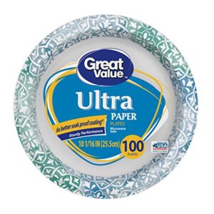 Great Value Ultra Disposable Dinner Paper Plates, 10 1/16", 100 Count