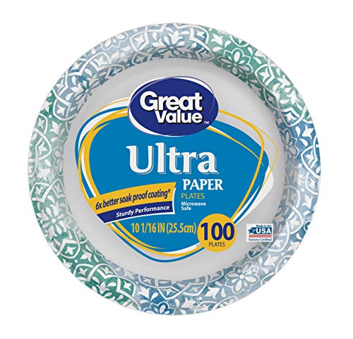 Great Value Ultra Disposable Dinner Paper Plates, 10 1/16", 100 Count