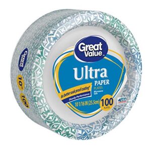 Great Value Ultra Disposable Dinner Paper Plates, 10 1/16", 100 Count