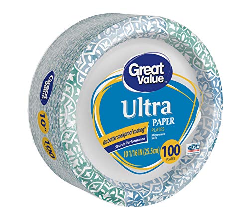 Great Value Ultra Disposable Dinner Paper Plates, 10 1/16", 100 Count