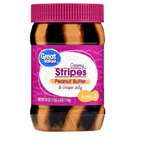 Great Value Creamy Peanut Butter & Grape Jelly Stripes Spread, 18 oz (Pack of 2)