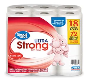 great value ultra strong toilet tissue paper, 18 mega rolls