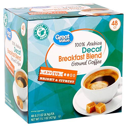 PACK OF 3 - Great Value Decaf Breakfast Blend Ground Coffee Single Serve Cups, Medium Roast, 15.1 oz, 48 Count