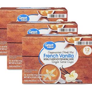 Great Value Cappuccino Coffee and Hot Drink Single Serve Pods, 12 Count (French Vanilla Cappuccino, Pack of 3)