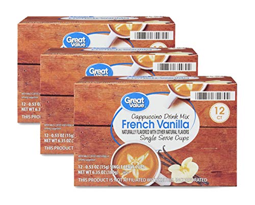 Great Value Cappuccino Coffee and Hot Drink Single Serve Pods, 12 Count (French Vanilla Cappuccino, Pack of 3)