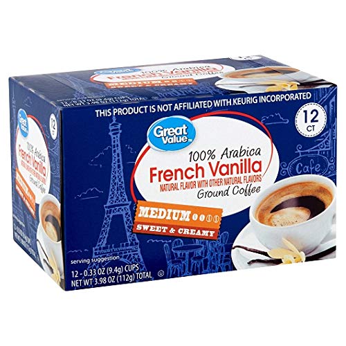 Great Value French Vanilla Ground Coffee Single Serve Cups, Light Roast, 12 Count (Pack of 2)