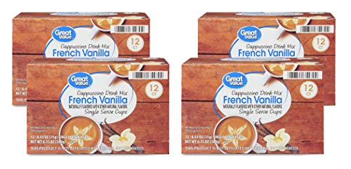 Great Value Cappuccino Coffee and Hot Drink Single Serve Pods, 12 Count (French Vanilla Cappuccino, Pack of 4)