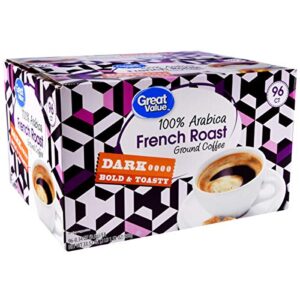 great value 100% arabica french roast coffee pods, dark roast, 96 count