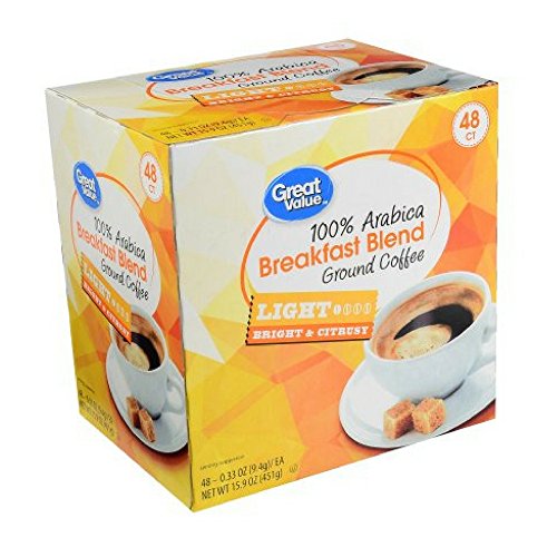 Great Value Breakfast Blend Ground Coffee K-Cup Packs, Medium Roast, 48 Count